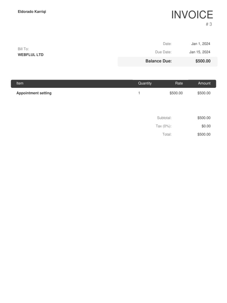 Invoice #3 for Appointment Setting | PDF