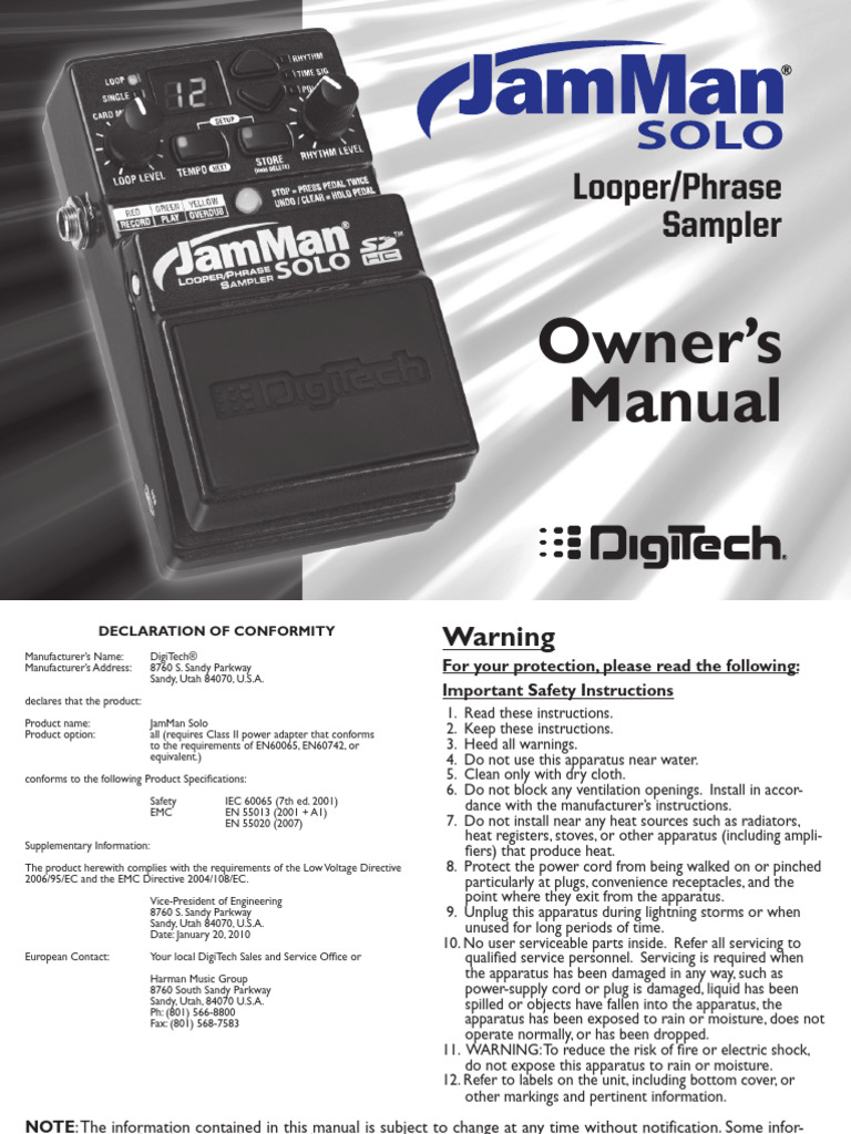 JamMan Solo Owner's Manual | PDF | Tempo | Computer Data Storage