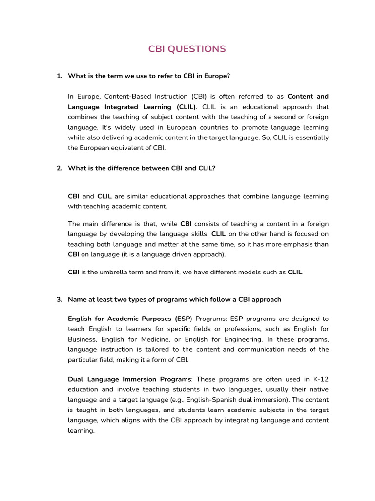 Cbi Questions | PDF | Teachers | Learning