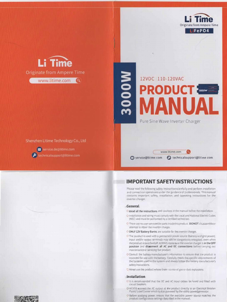 Litime 3000W Inverter Charger Manual | PDF | Power Inverter | Battery ...