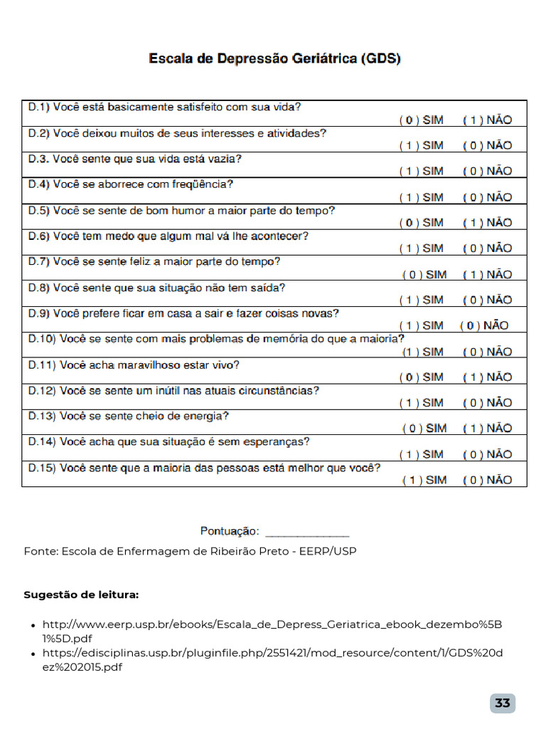 Escala de Depressão Geriátrica | PDF