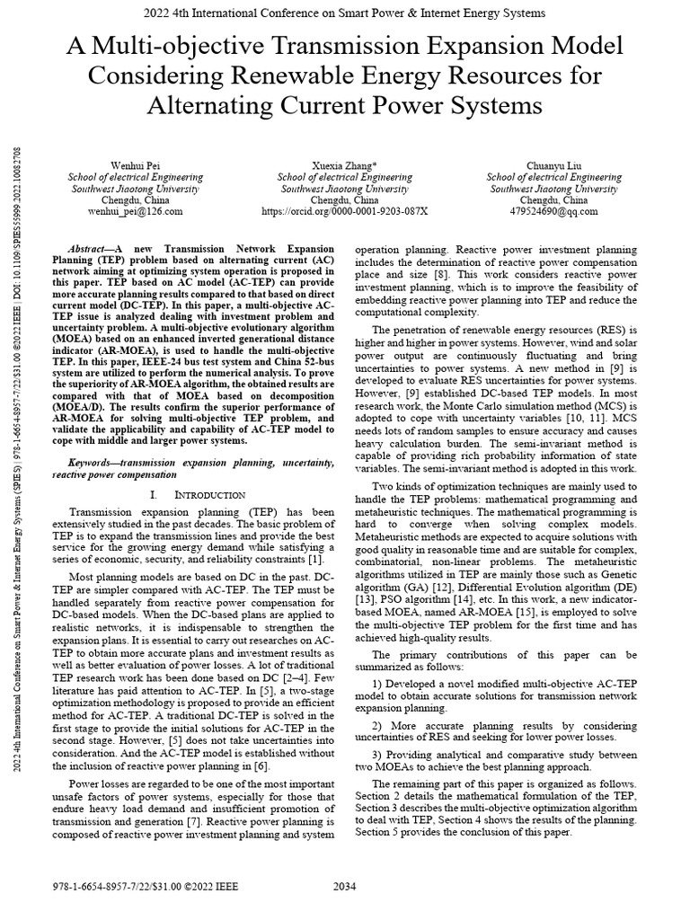 A Multi-Objective Transmission Expansion Model Considering Renewable Energy Resources For ...