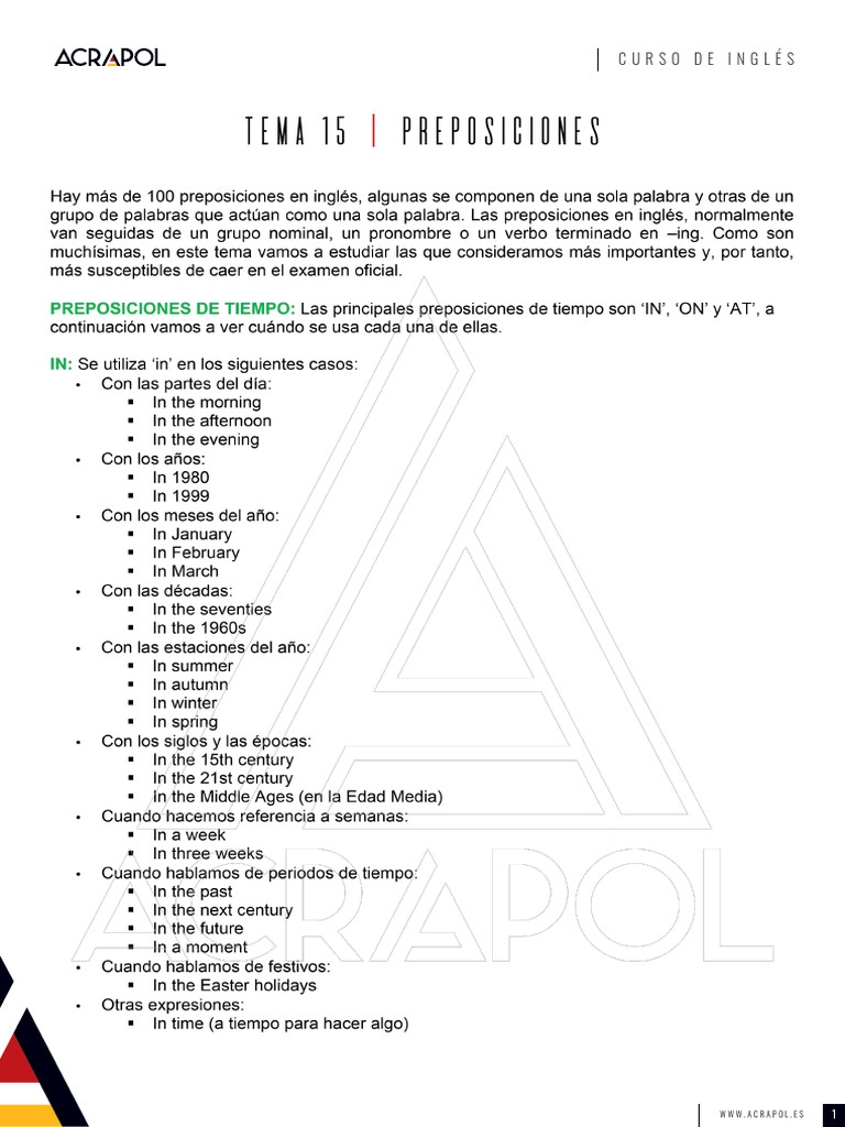 Tema 15. Preposiciones | PDF