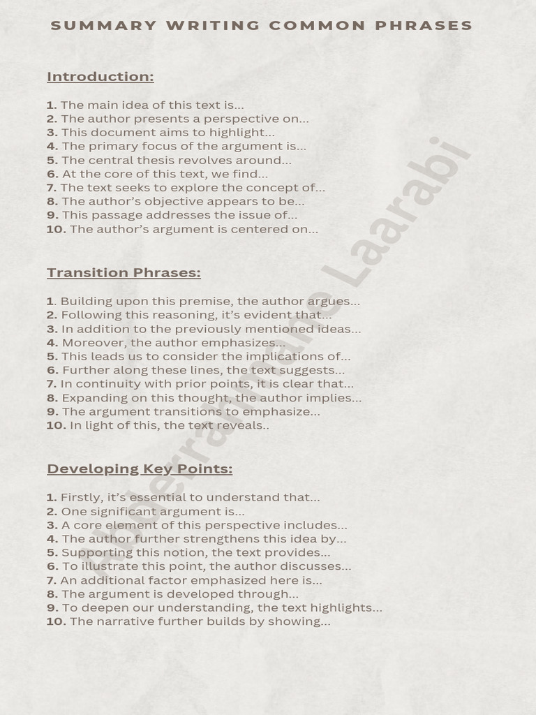 Summary Writing Common Phrases | PDF | Argument | Logic
