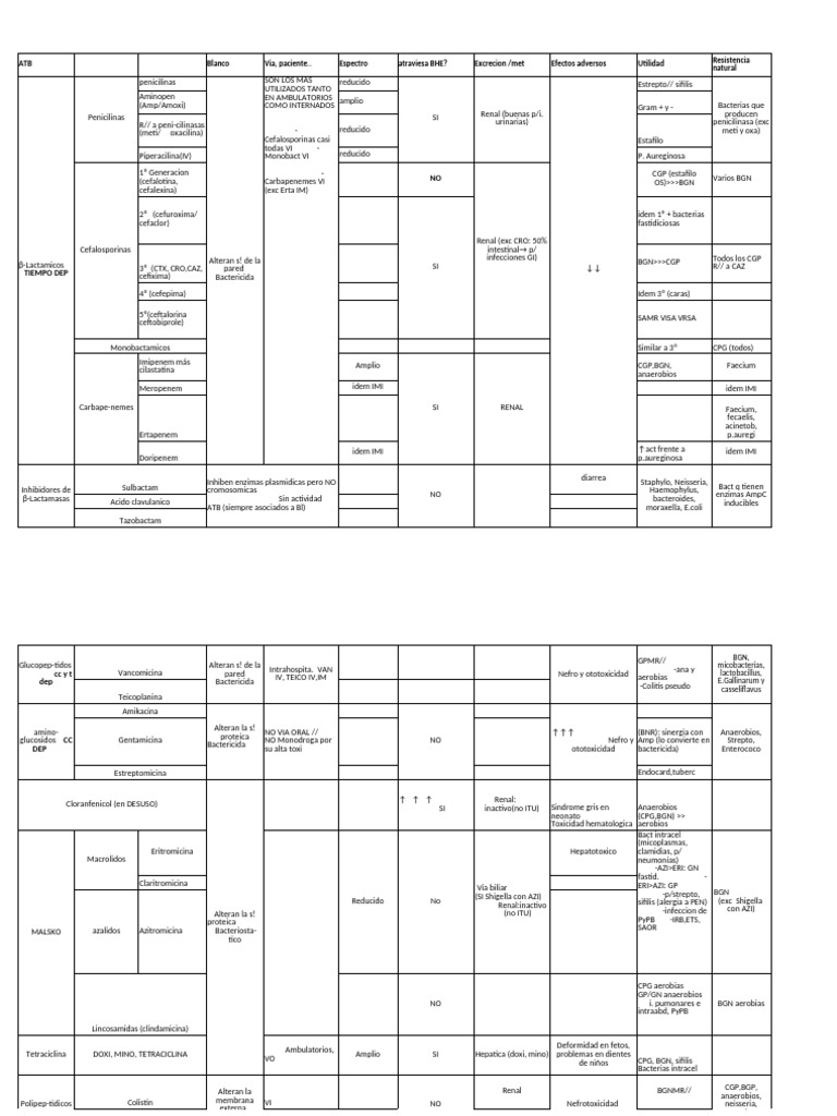 Cuadro Atb | PDF | Penicilina | Beta lactamasa