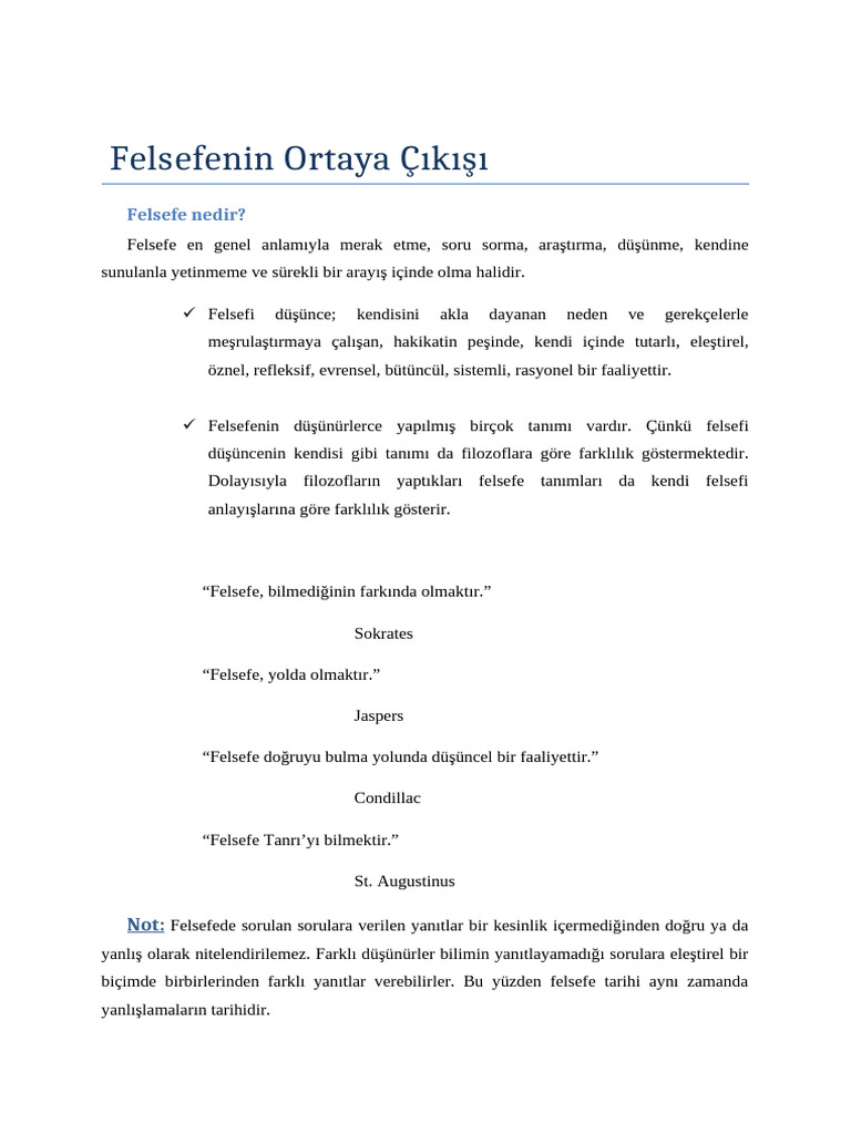 Felsefe 1. Yazili Notlari | PDF
