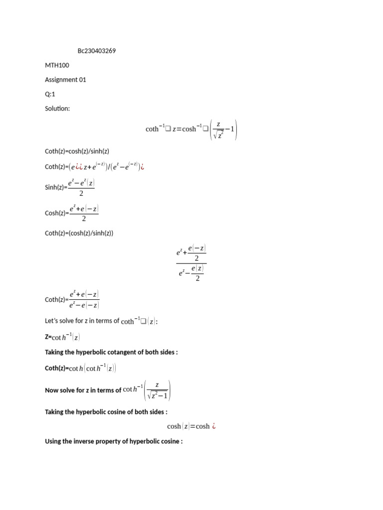 Hyperbolic Cotangent Solutions Explained | PDF | Classical Geometry ...