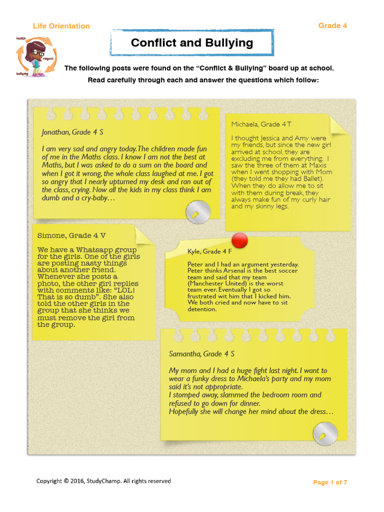 Grade 4 Life Orientation: Conflict & Bullying | PDF | Bullying | Feeling
