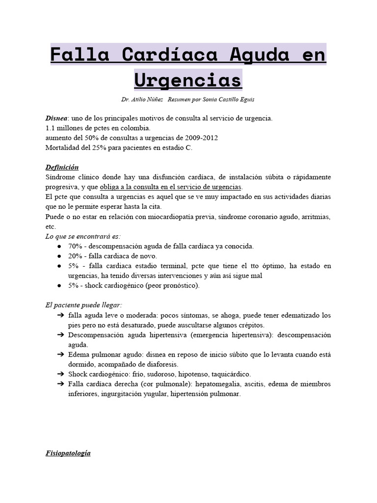 Falla Cardíaca Aguda en Urgencias | PDF | Insuficiencia cardíaca | Vena