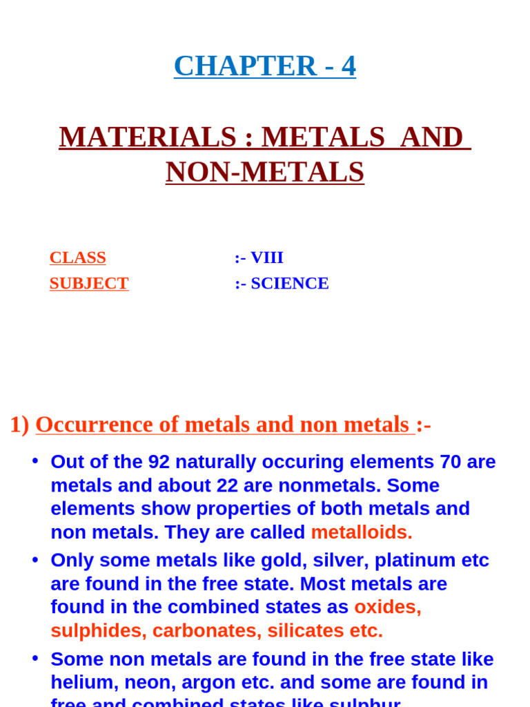 Viii 4 Materials Metals and Non Metals | PDF | Metals | Magnesium