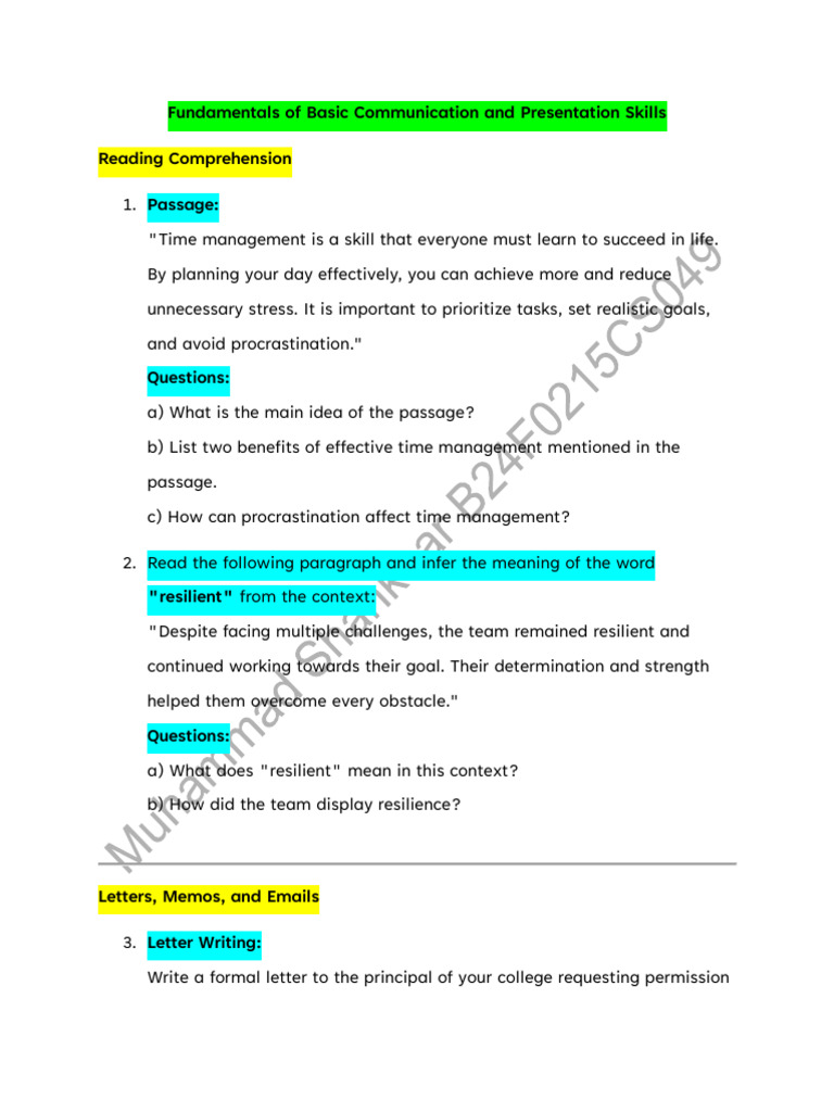 Fundamentals of Basic Communication and Presentation Skills Quiz | PDF | Communication | Memorandum