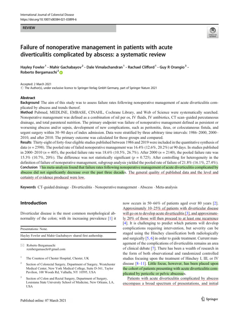 Failure of Nonoperative Management in Patients With Acute ...