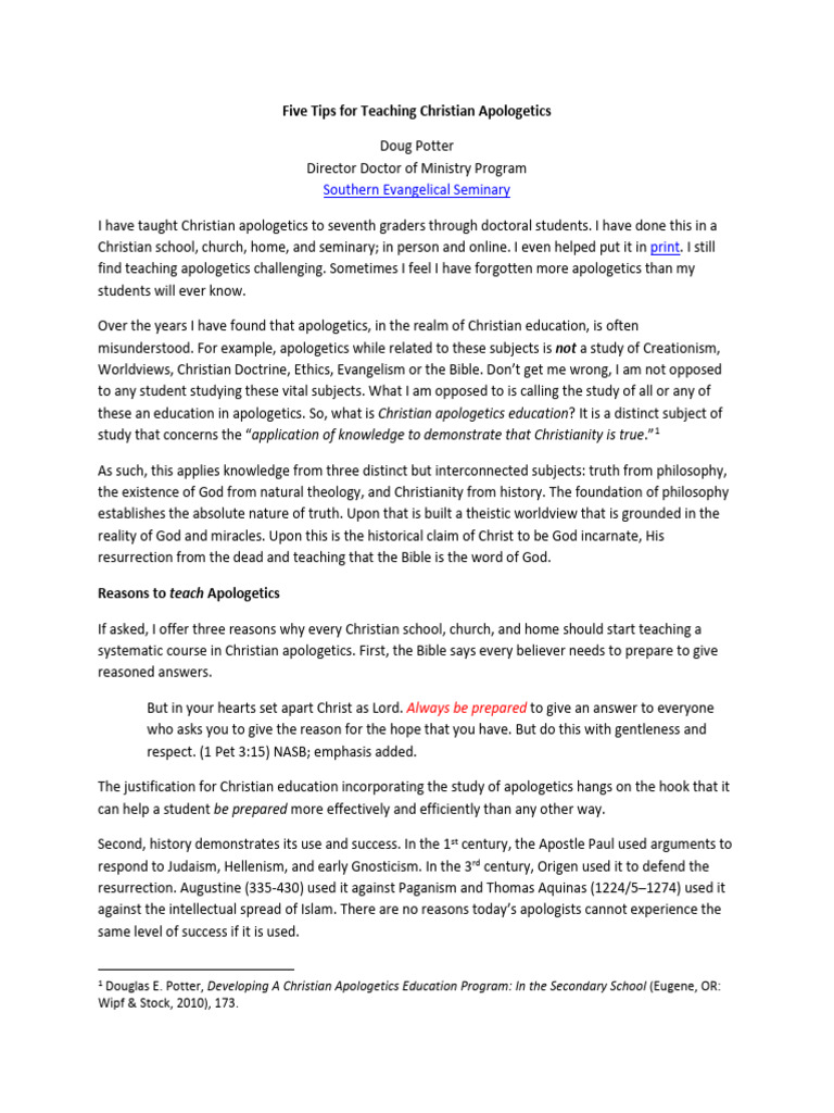 Five Tips for Teaching Christian Apologetics | PDF | Christian ...
