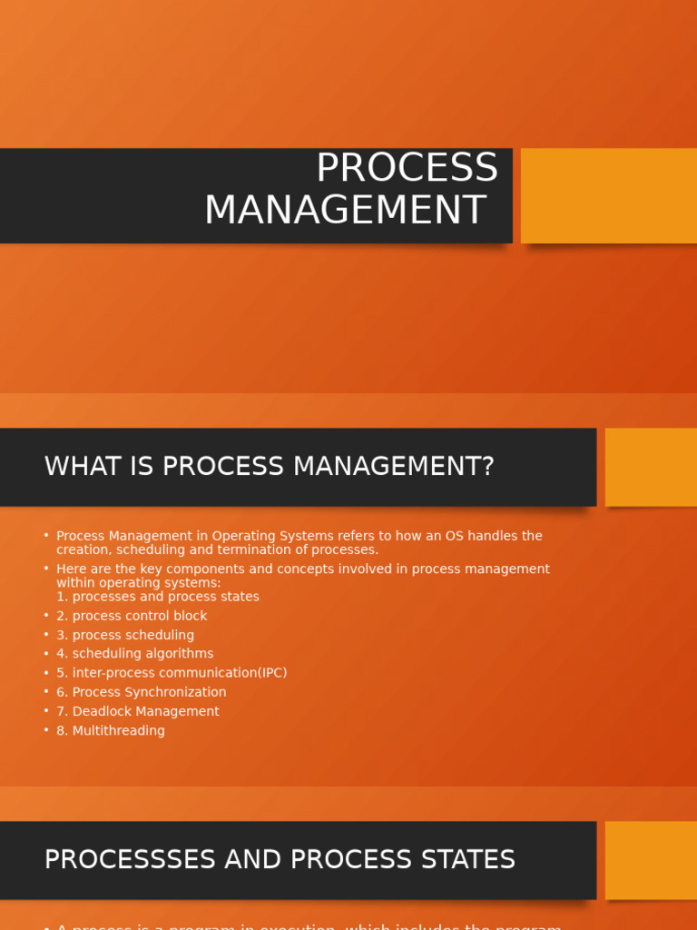Process Management Presentation | PDF | Scheduling (Computing) | Process (Computing)