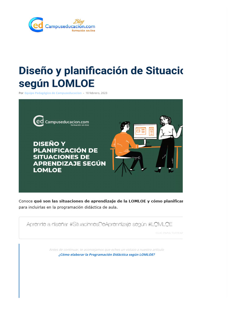 Diseño y planificación de Situaciones de Aprendizaje según LOMLOE - Campuseducacion.com | PDF ...