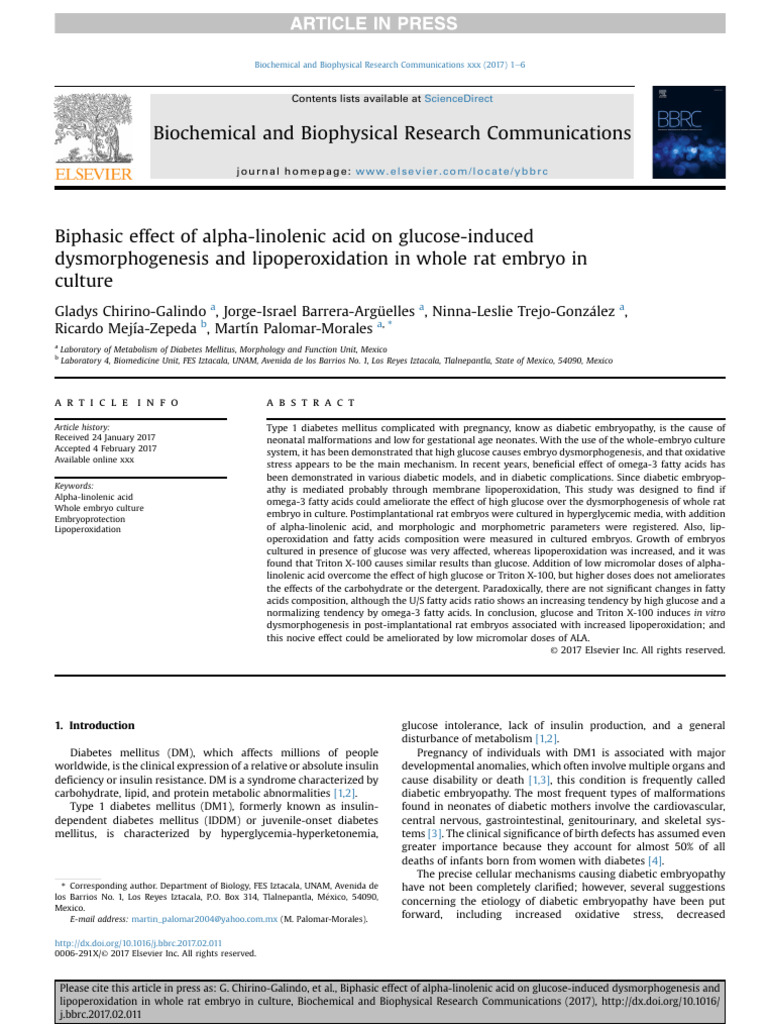 Alpha-Linolenic Acid's Role in Embryopathy | PDF | Diabetes | Fatty Acid