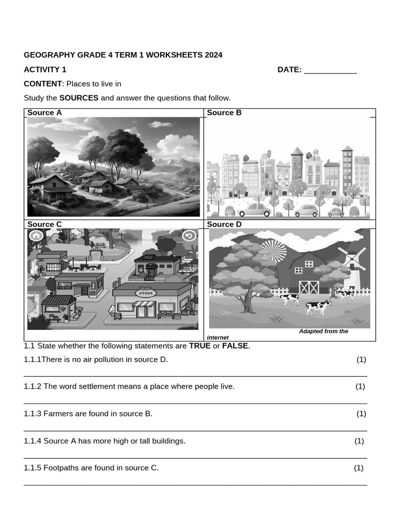 Final Grade 4 Geography Term 1 Worksheets 2025 | PDF | Road