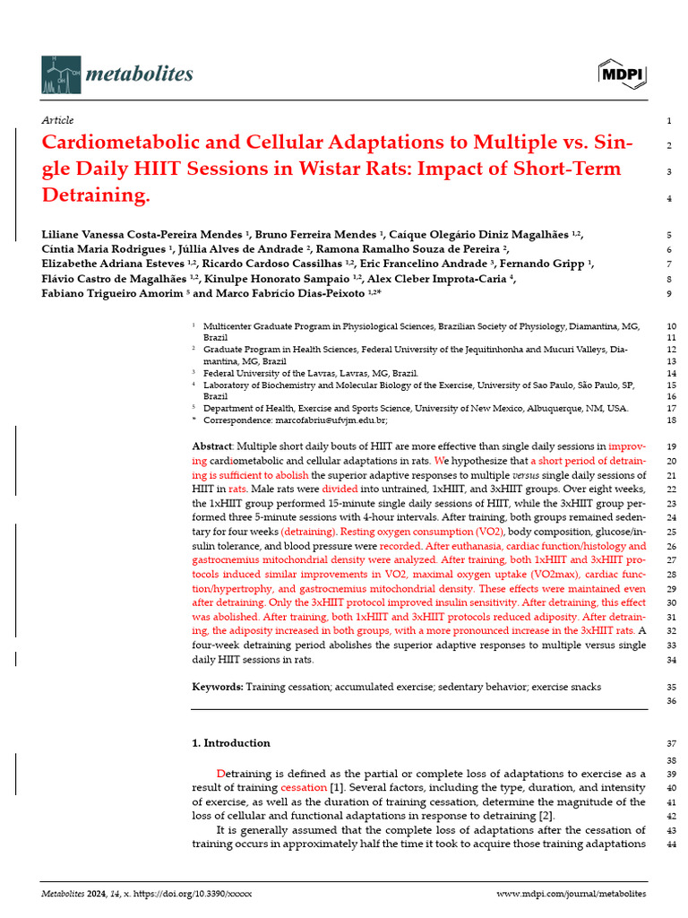 cardiometabolic and cellular adaptations to multiple vs single daily hiit | PDF | High Intensity ...