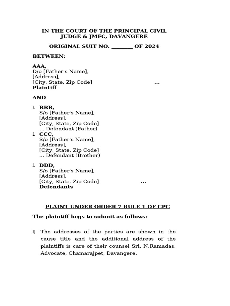 Partition Suit Format Nov 2024 | PDF | Lawsuit | Public Law