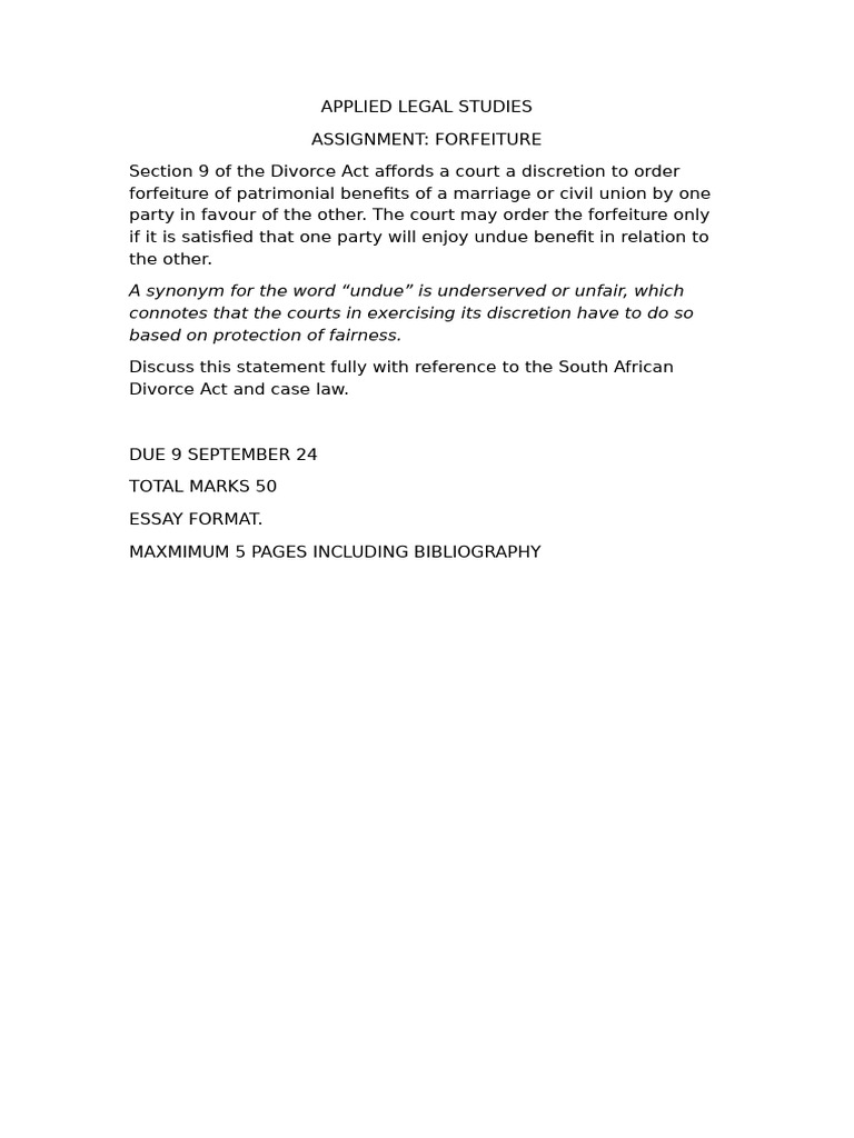 Forfeiture Assignment ALS | PDF
