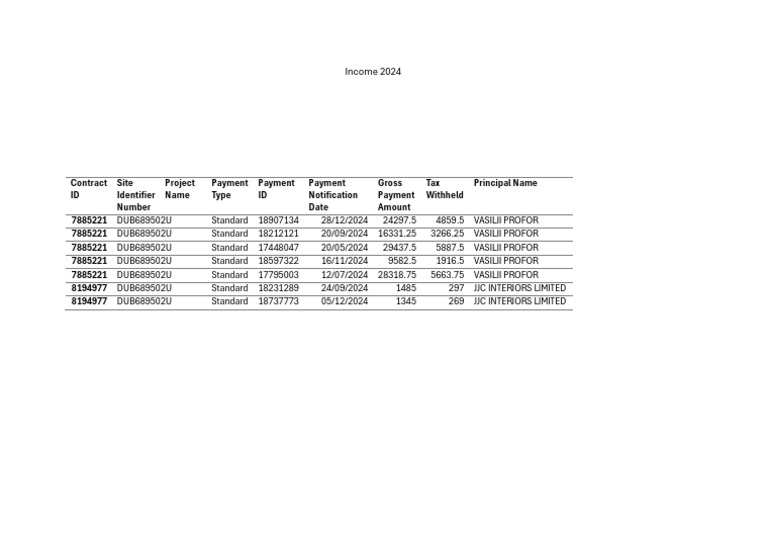 Income Report 2024: RCT Payment Details | PDF