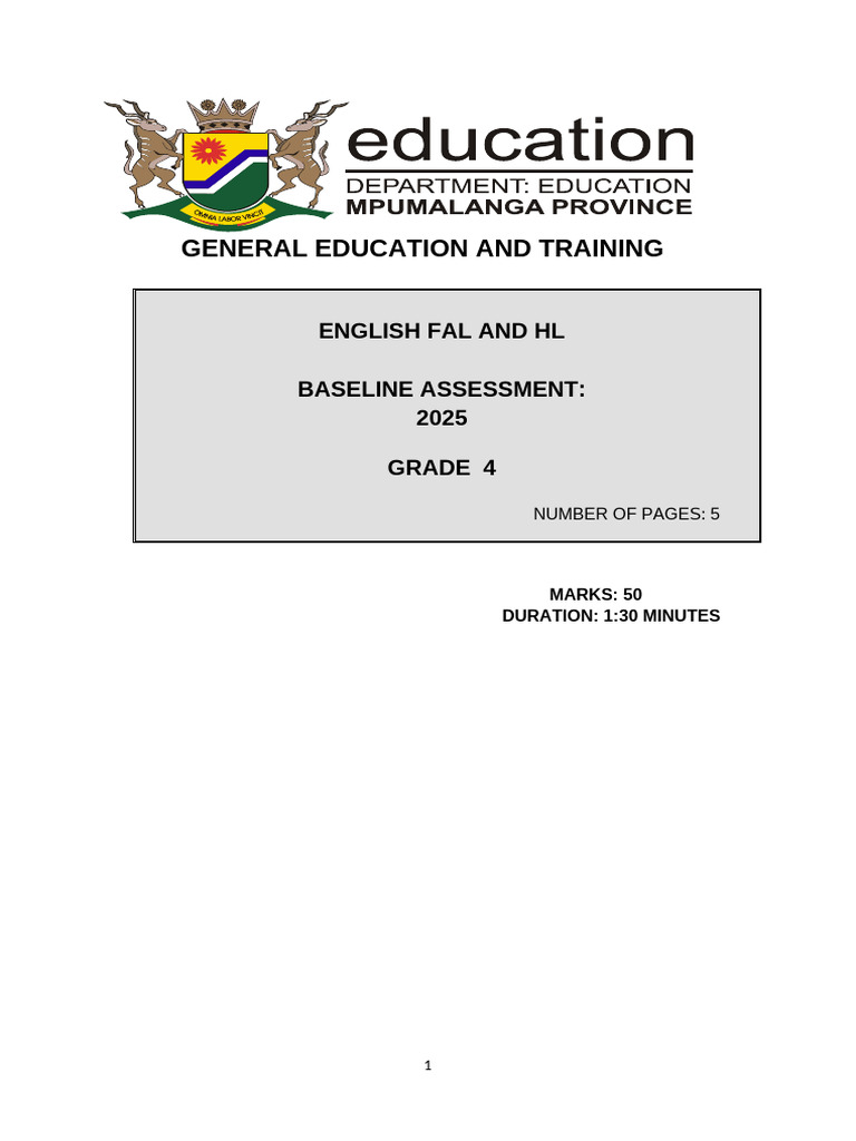 2025 Grade 4 Baseline Assessment | PDF | Noun | Linguistic Morphology