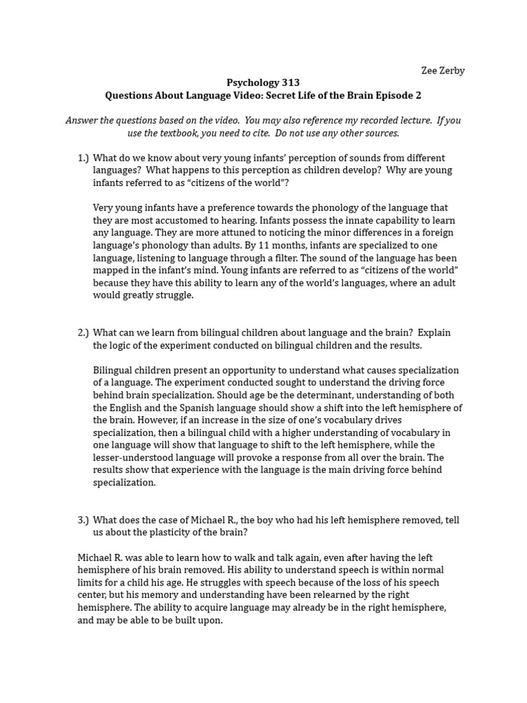 Questions For Language Development Video | PDF | Speech | Language ...