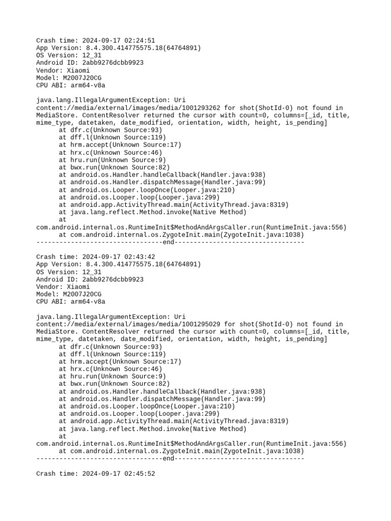 crash_20240917 | PDF | Android (Operating System) | Java (Programming Language)
