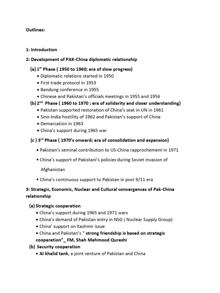 Outlines of Pak - China Relationships | PDF | Pakistan | China