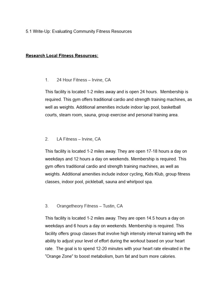 Community Fitness Resource Evaluation | PDF | Physical Fitness ...
