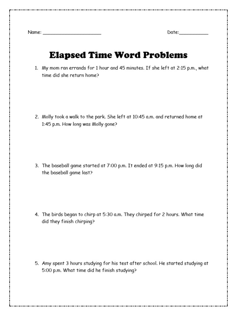 Elapsed Time Word Problems for Students | PDF