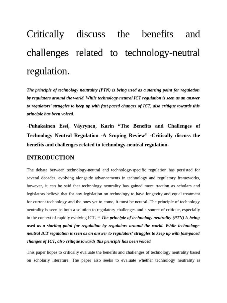 The Principle of Technology Neutrality | PDF | Innovation | Artificial ...