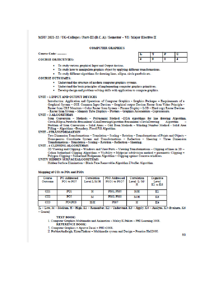 Syllabus - Computer Graphics | PDF