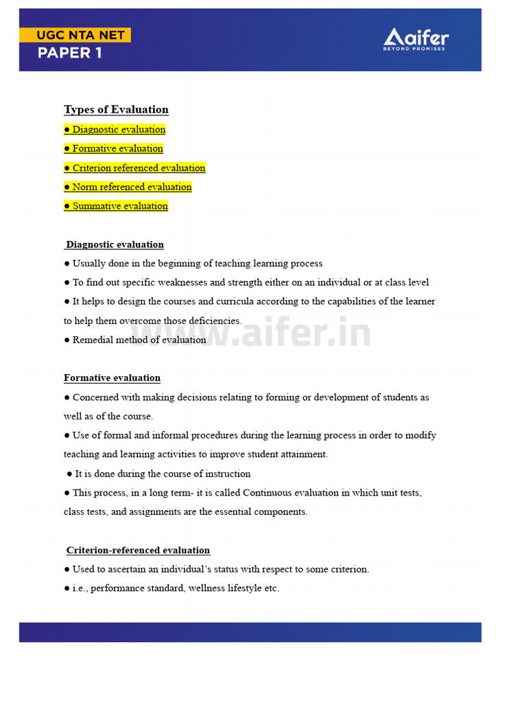 Types of Educational Evaluations Explained | PDF