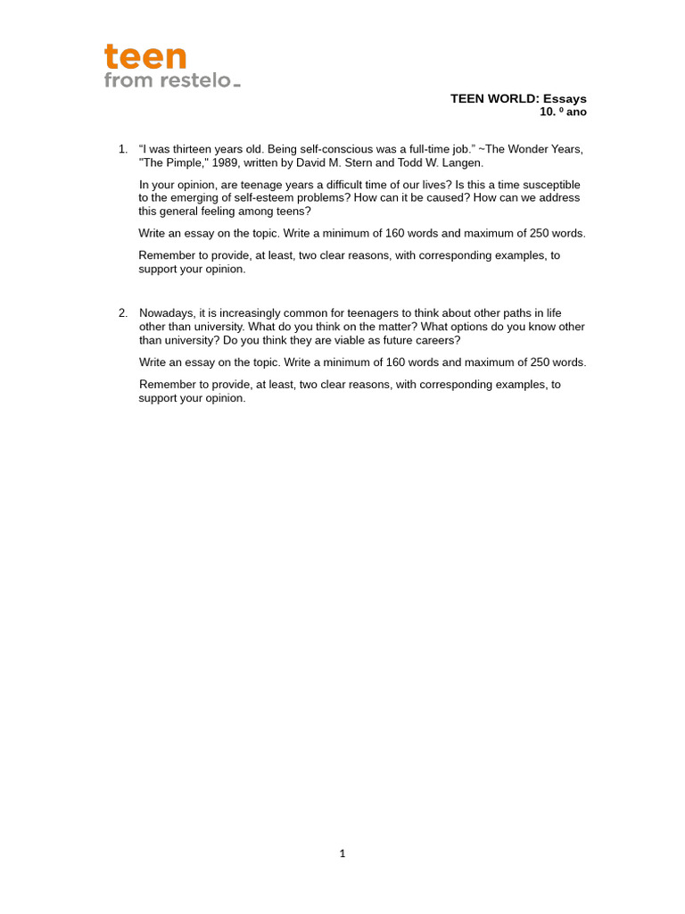 Teen World Essays | PDF