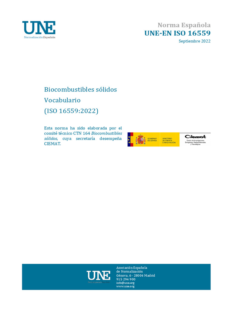 Une-En Iso 16559 2022 | PDF | Organización internacional para la estandarización | Biomasa