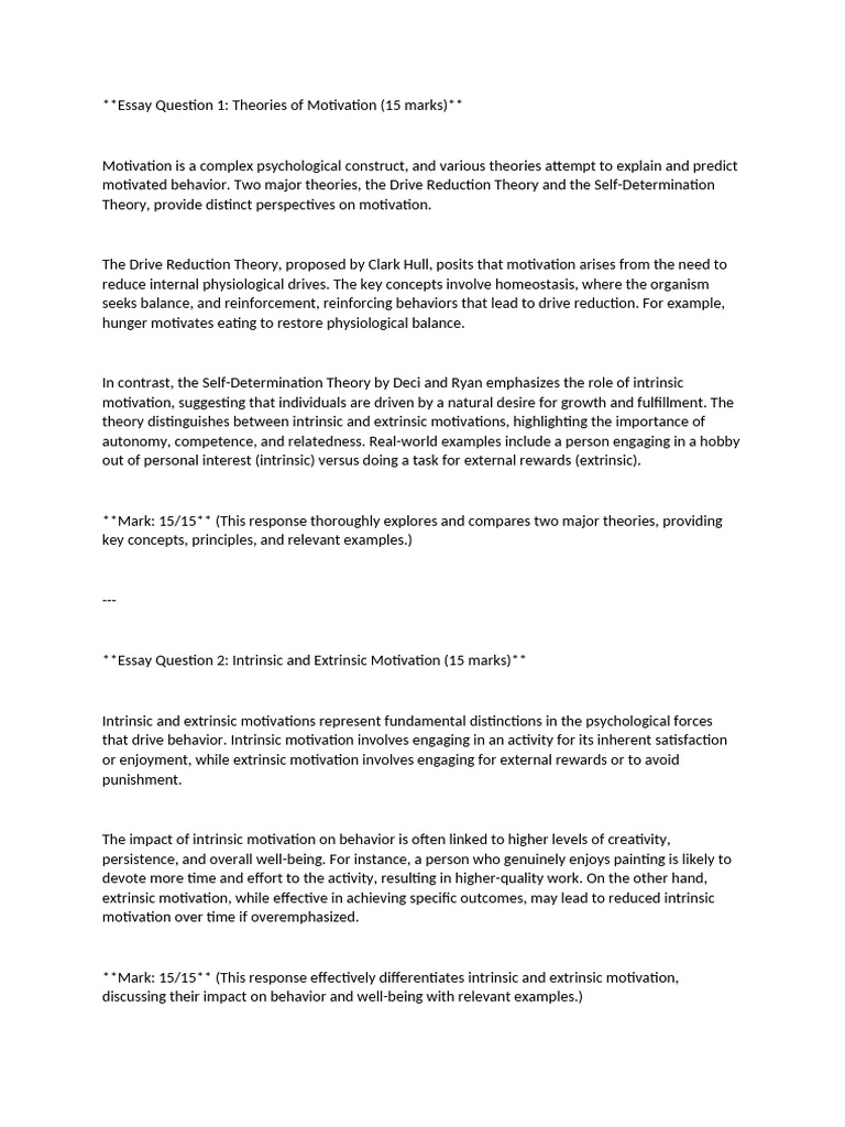 Motivation Essay Questions | PDF | Motivational | Motivation