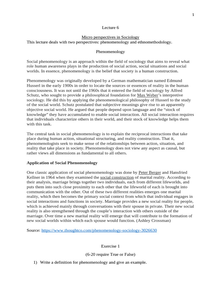 Ethnomethodology and Phenomenology in Sociology | PDF | Phenomenology ...