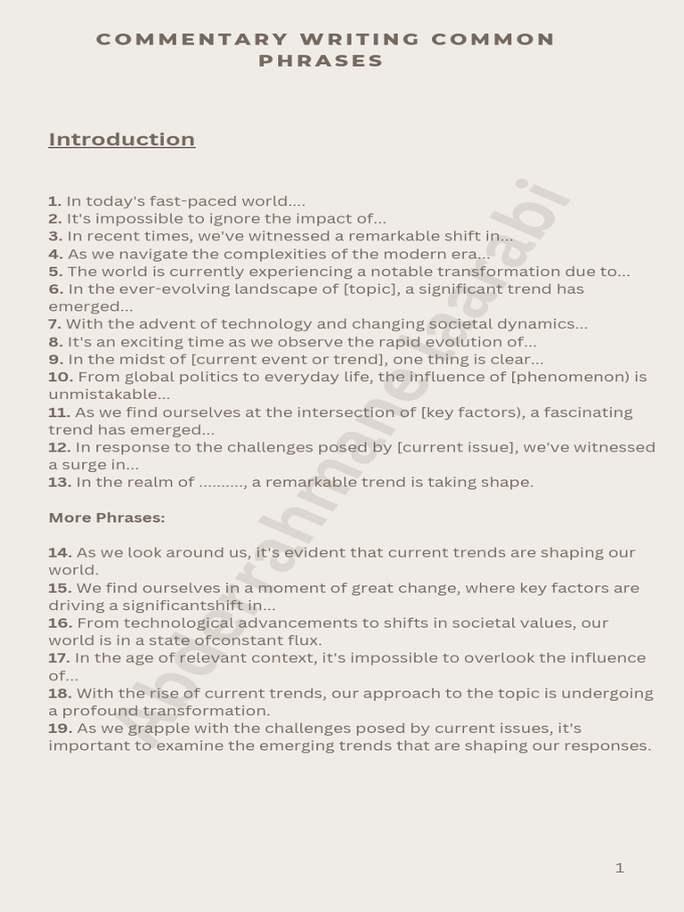 Commentary Writing Common Phrases | PDF | Psychology | Liberal Arts ...