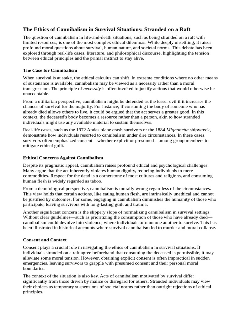 The Ethics of Cannibalism When Stranded on a Raft | PDF ...