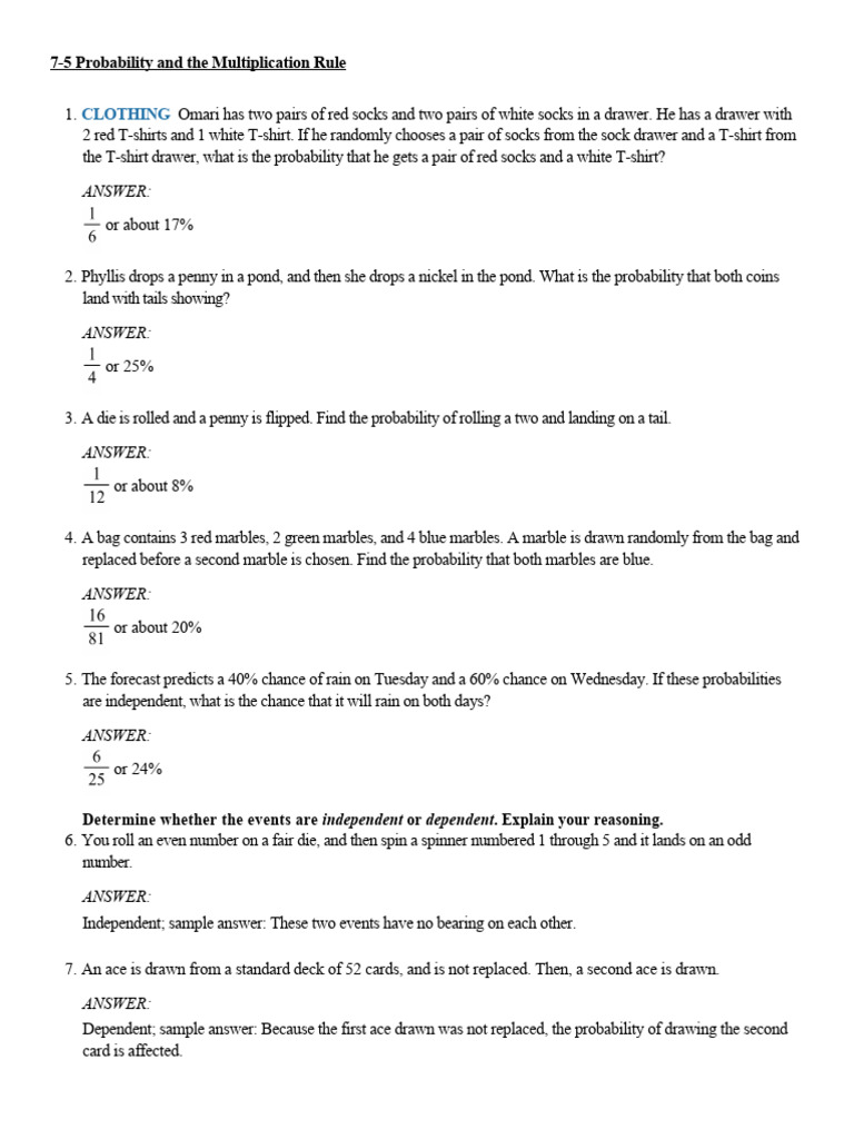 7_5_Probability_and_the_Multiplication_Rule | PDF | Probability | Probability Theory