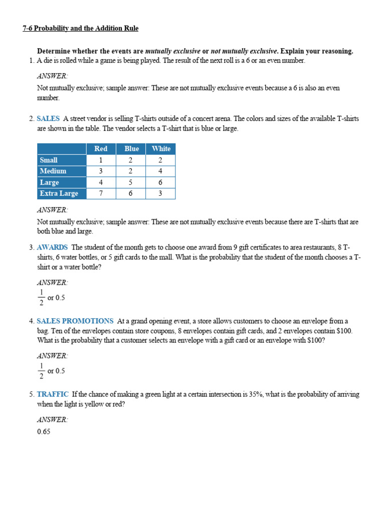 7 6 Probability and The Addition Rule | PDF | Rectangle | Probability