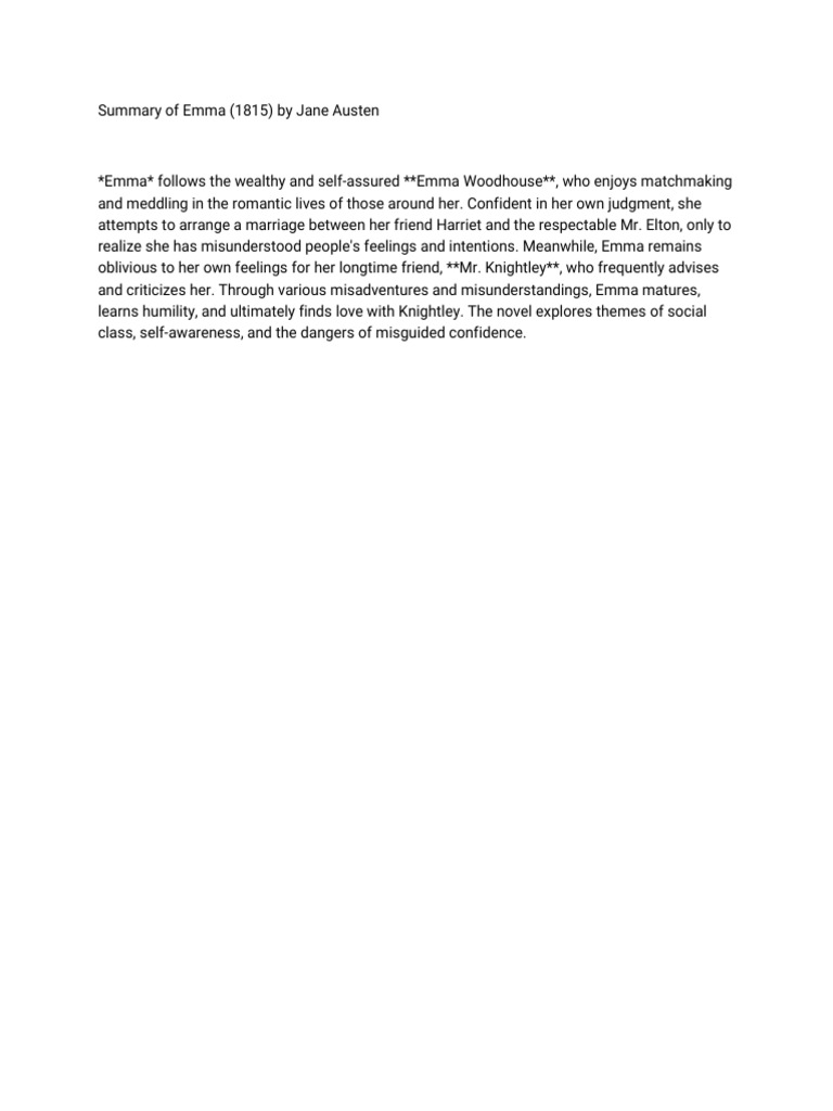Summary of Emma (1815) by Jane Austen | PDF