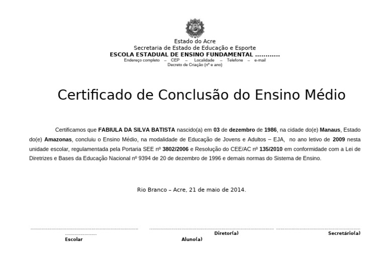 Cert Ens Medio Eja Esc Estadual | PDF