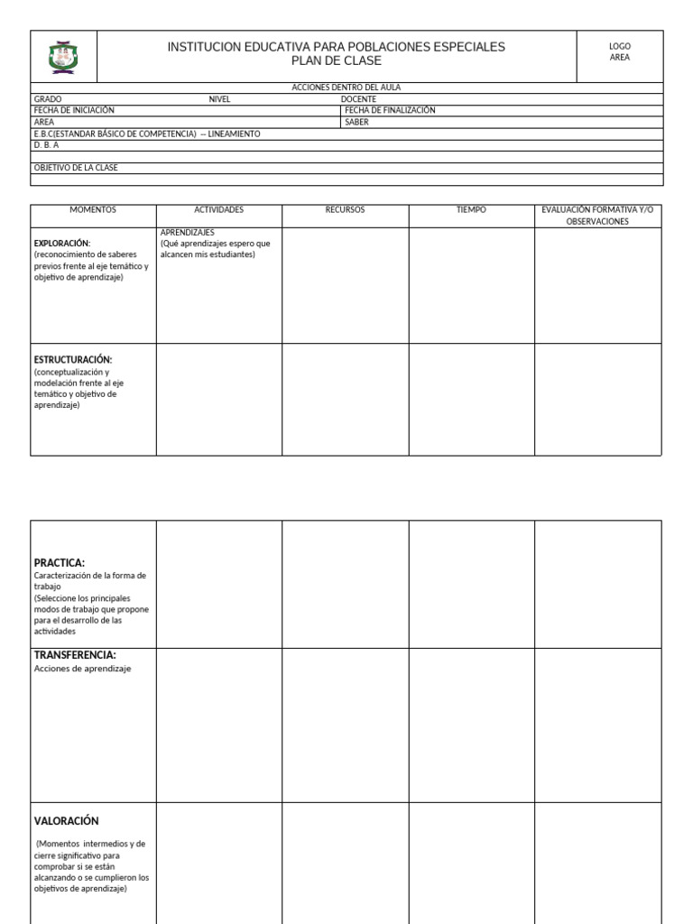 Formato Plan de Clase Aprobado | PDF