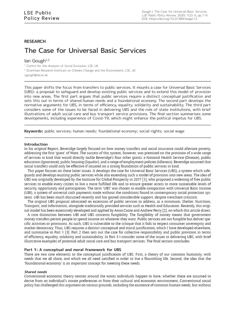 The Case For Universal Basic Services (3083) | PDF | Economies