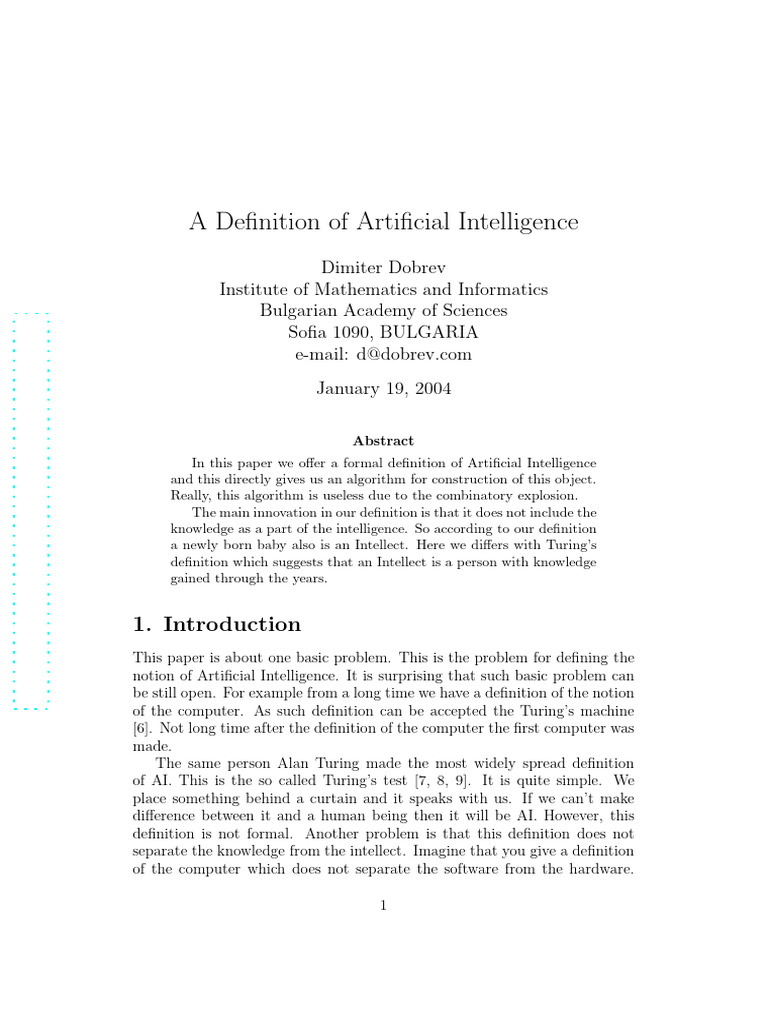 Definition of Artificial Intelligence | PDF | Artificial Intelligence ...