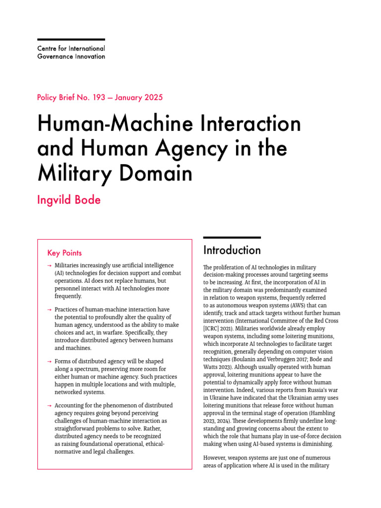 Human Machine Interaction and Human Agency in The Military Domain | PDF ...