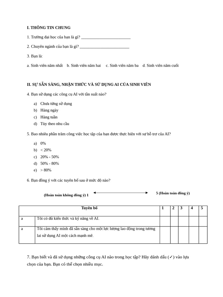 Vietnamese Questionnaire | PDF