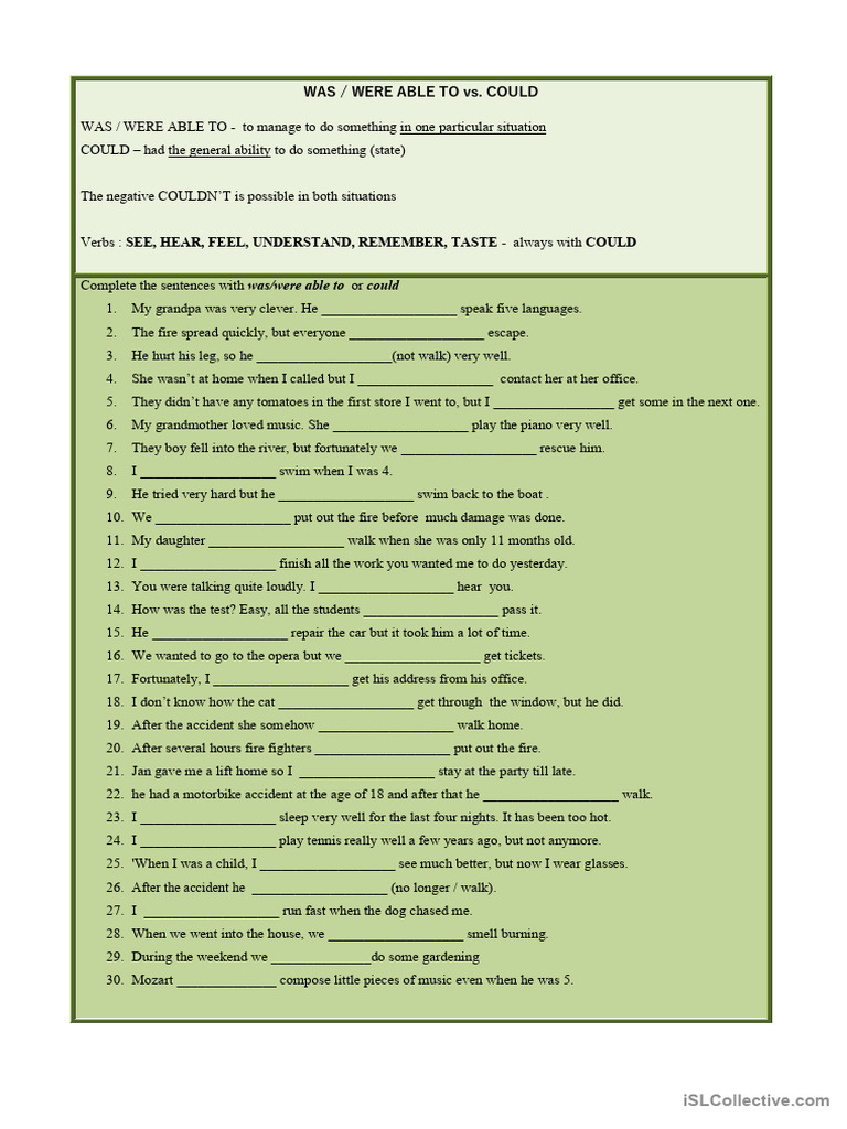 Understanding "Was/Were Able To" vs. "Could" | PDF